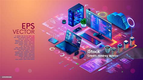Computer Technology Software Development Programming Coding Pc Laptop Phone On Desk Environment ...