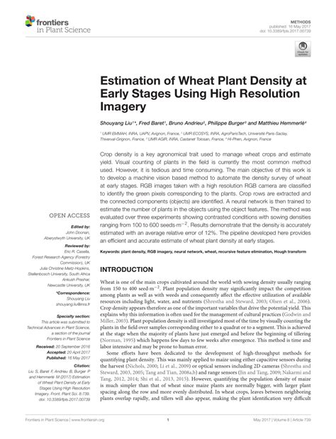 Pdf Estimation Of Wheat Plant Density At Early Stages Using High Resolution Imagery