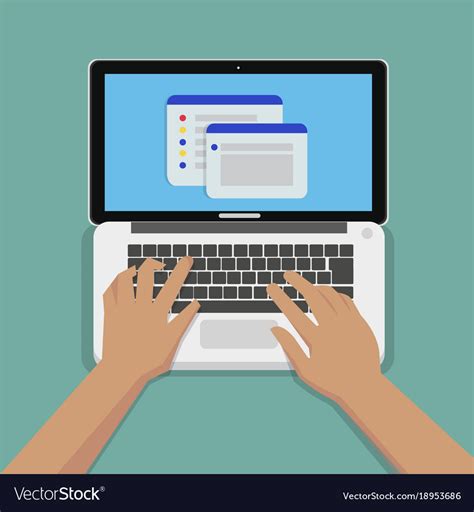 Flat Hands Typing On White Keyboard With Laptop Vector Image