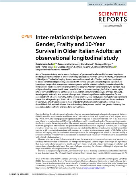 Pdf Inter Relationships Between Gender Frailty And 10 Year Survival