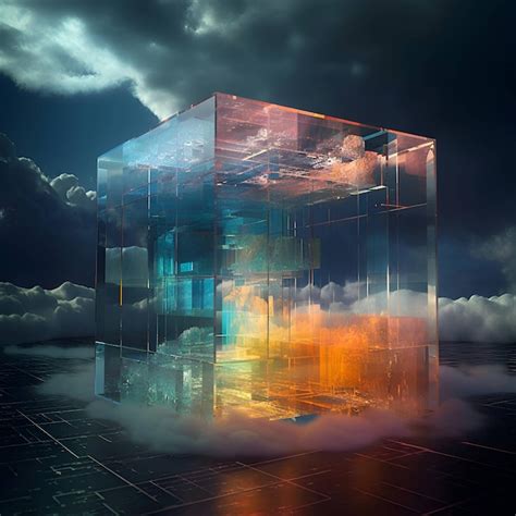 Premium Ai Image Abstract 3d Illustration Of Futuristic Cube With Clouds