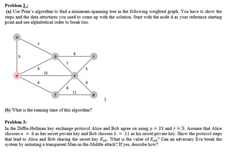 Solved Problem A Use Prim S Algorithm To Find A Chegg Com