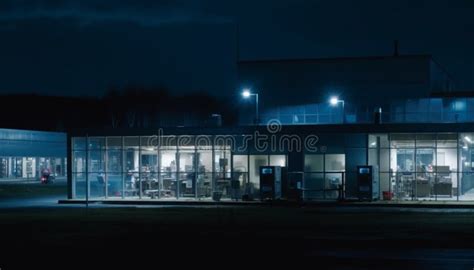 Dark Modern Architecture Illuminated By Blue Street Lights Generated By Ai Stock Illustration