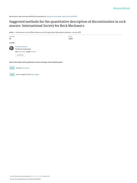 Isrm 1978 Suggested Methods Quantitative Description Of Discontinuities