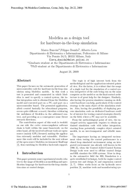 Pdf Modelica As A Design Tool For Hardware In The Loop Simulation