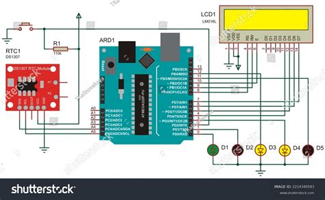 Arduino Uno Scheme Processing Button Presses Stock Illustration