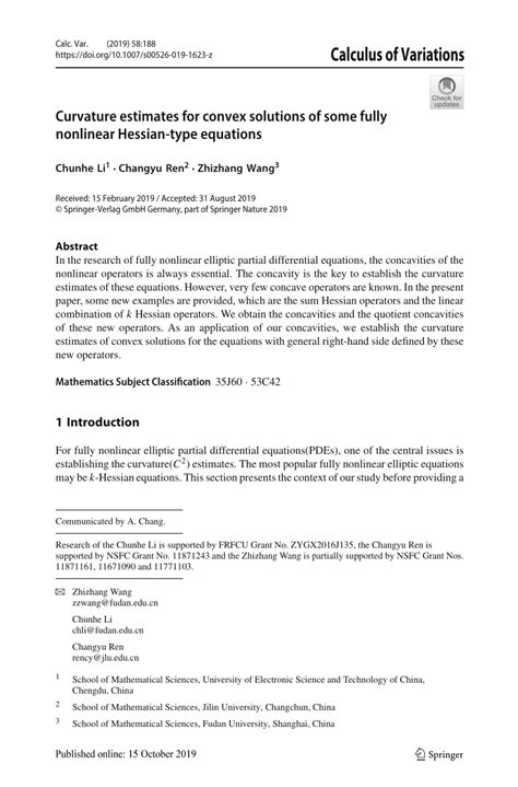 Pdf The Curvature Estimates For Convex Solutions Of Some Fully Nonlinear Hessian Type Equations