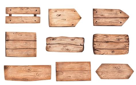 나무 판자 포인터 간판 소박한 수채화 일러스트 프리미엄 사진