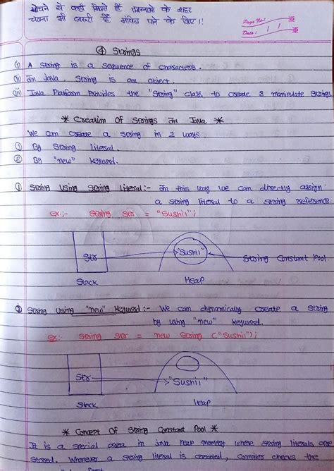 Strings In Java Handwritten Notes Connect 4 Programming