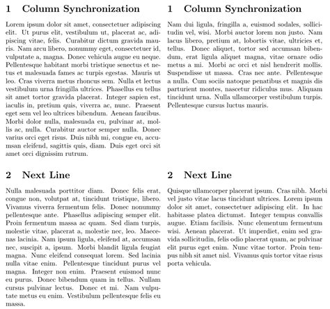 Sectioning How To Synchronise Paracol Headings TeX LaTeX Stack Exchange