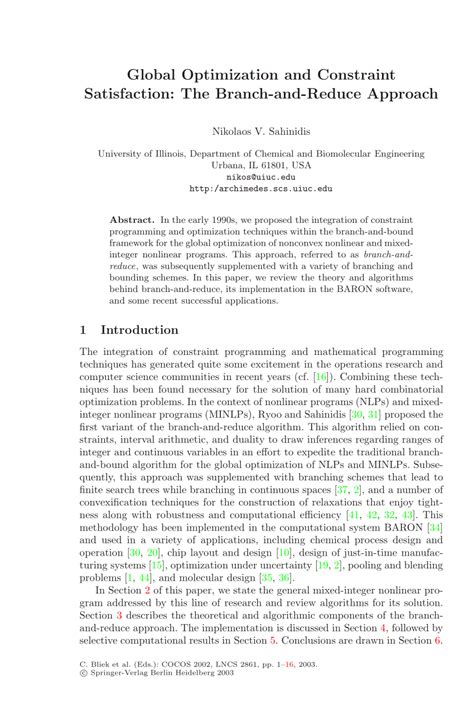 Pdf Global Optimization And Constraint Satisfaction The Branch And
