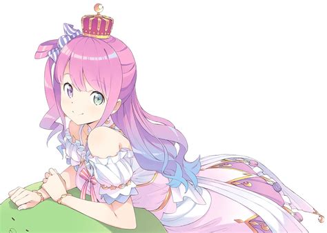 Bicolored Eyes Bow Crown Dress Himemori Luna Hololive Kanzaki Hiro Long Hair Pink Hair Ponytail