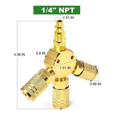 Toolstar ข้อต่อเร็ว3ทาง1 4 Npt ขั้วต่อเครื่องอัดอากาศเครื่องมือนิวเมติกสไตล์ Us Toolstar