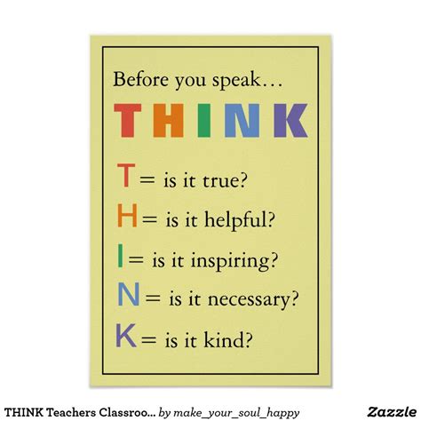 Think Teachers Classroom Encouragement Poster Zazzle Classroom