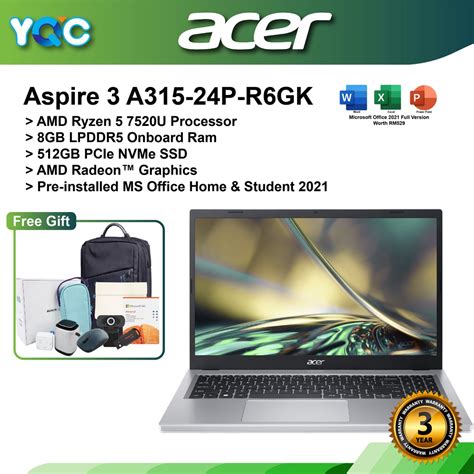 Acer Aspire A P R GK AMD R U GB LPDDR GB SSD BT Webcam