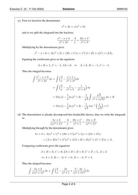 solution calculus integration by partial fractions practice examples