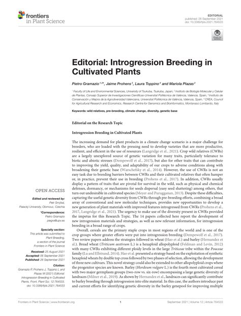 Pdf Editorial Introgression Breeding In Cultivated Plants