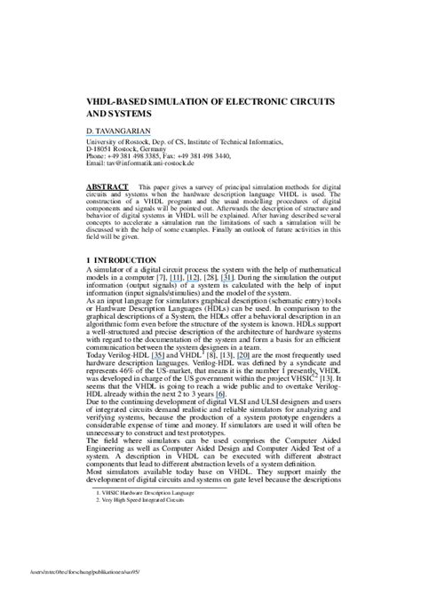 Pdf Vhdl Based Simulation Of Electronic Circuits And Systems