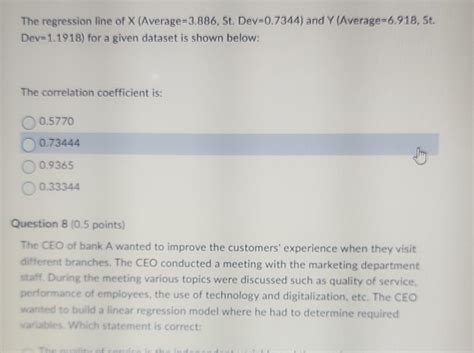 Solved The Regression Line Of X Average 3886st Dev