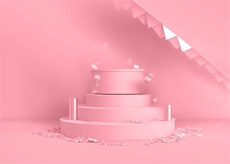 분홍색 배경에 있는 빈 실린더 연단 제품 디스플레이 프레젠테이션을 위한 받침대 제품 배치를 위한 분홍색 원형 케이크 연단 프리미엄 Ai 생성 이미지