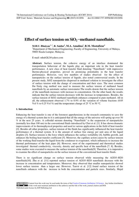 Pdf Effect Of Surface Tension On Sio 2 Methanol Nanofluids