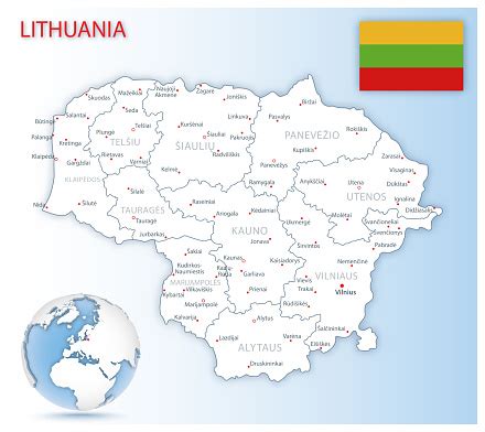 Detailed Lithuania Administrative Map With Country Flag And Location On
