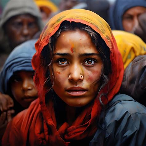 Premium Photo A Woman With A Red Head Covering Has A Red Spot On Her Head