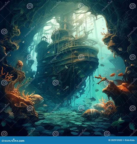 Generative AI Illustrations Underwater Diver In Deep Sea Dive Stock