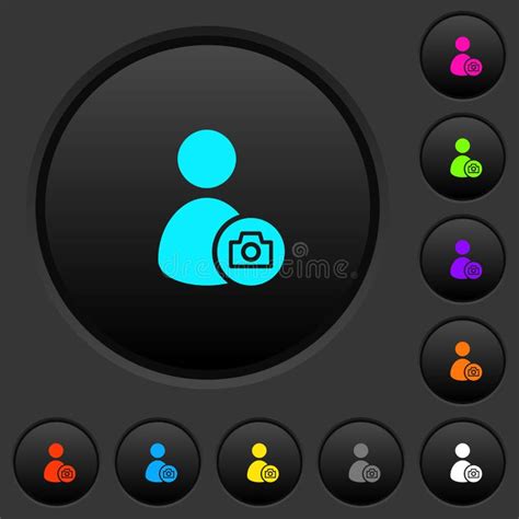 Account Profile Photo Dark Push Buttons With Color Icons Stock Vector Illustration Of Camera