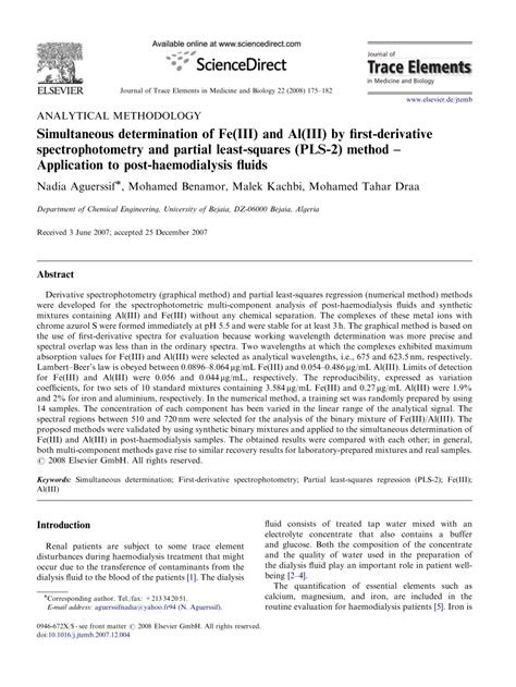 Pdf Simultaneous Determination Of Fe Iii And Al Iii By First Derivative Spectrophotometry