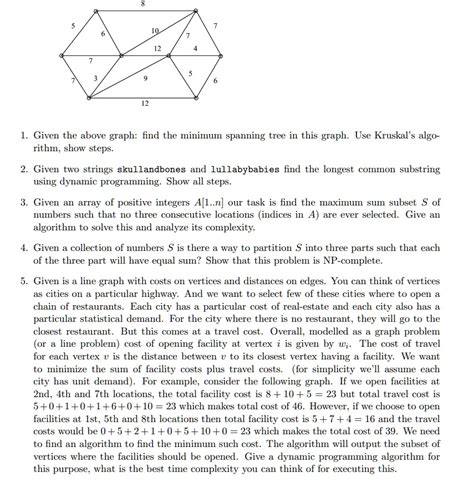 Solved 12 12 1 Given The Above Graph Find The Minimum Spanning Tree
