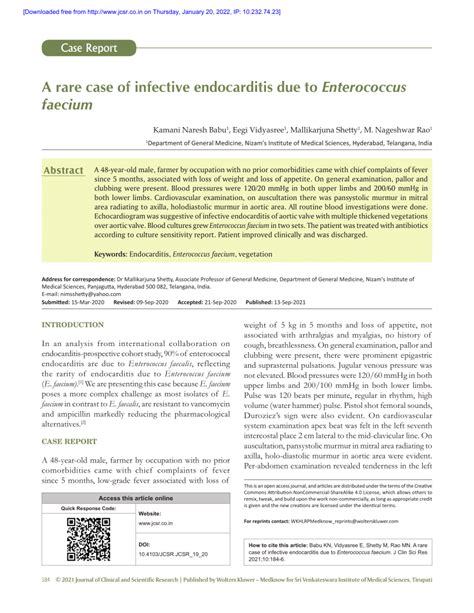 Pdf A Rare Case Of Infective Endocarditis Due To Enterococcus Faecium