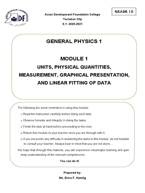 General Physics Module 1 Lesson 1 Pdf International System Of Units Measurement General Physics Module 1 Lesson 1 Pdf International System Of Units Measurement