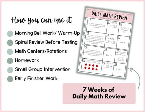 4th Grade Daily Math Bellwork Quarter 1 7 Weeks Spiral Math Review