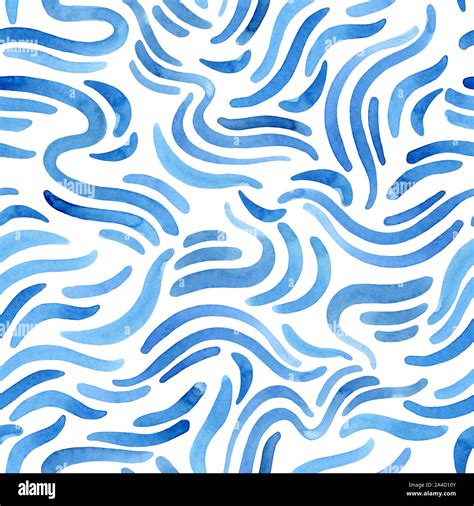 Aqua Blue Abstract Brush Strokes Seamless Pattern Watercolor Fluid Shapes Background Flowing