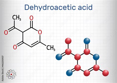 Dehydroacetic acid molecule. It is ketone, fungicide, antibacterial ...