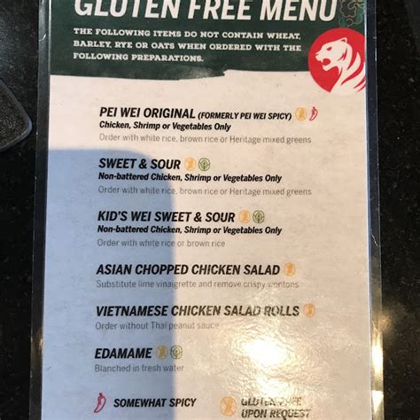 Gluten Free At Pei Wei Gluten Free Menu