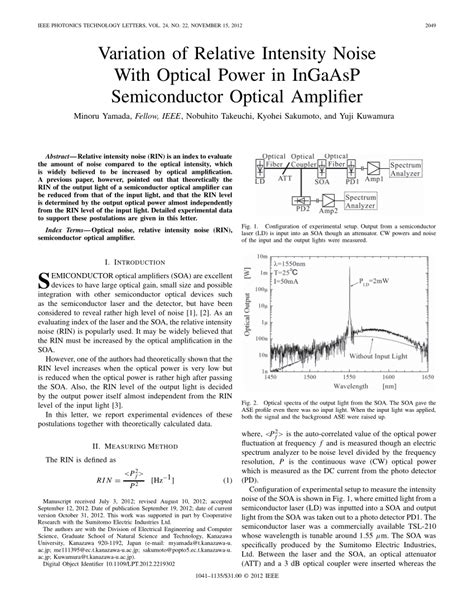 Pdf Variation Of Relative Intensity Noise With Optical Power In