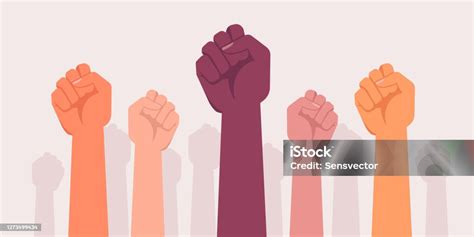 주먹은 손 권력과 혁명 싸움 벡터 반란군 승리 기호에 항의한다 시위대는 표현 투표 폭동 또는 자유 투쟁 연대와 사회적 권리에 대한 손 주먹을 제기 용기 개념에 대한 스톡