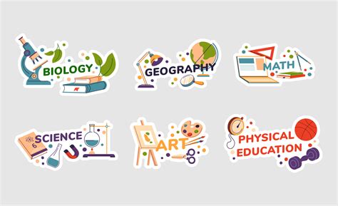 Sticker Design Set With School Subjects Concept 23934542 Vector Art At Vecteezy