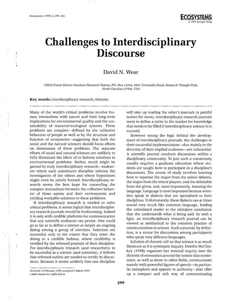 PDF Challenges To Interdisciplinary Discourse