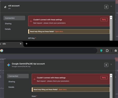 Bad Request Error When Creating Api Key Credentials For Any Ai Chat Model Groq Gemini Xai