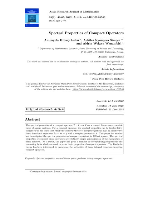 Pdf Spectral Properties Of Compact Operators