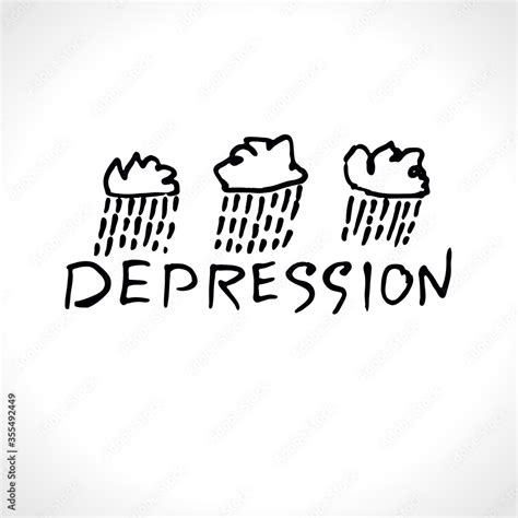 Depression Vector Logo Mental Health Conceptual Sketch Illustration With Thunderclouds Stock