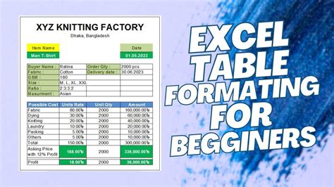 Excel Table Formatting Simple Garments Costing Sheet In Excel Youtube