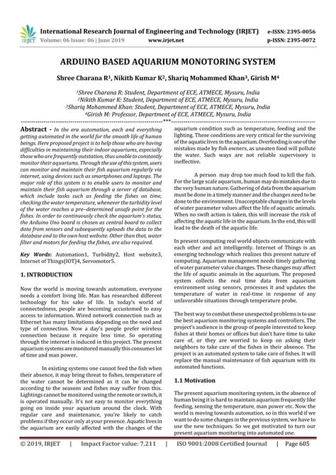 Irjet Arduino Based Aquarium Monitoring System Pdf
