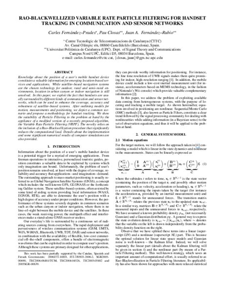 Pdf Rao Blackwellized Variable Rate Particle Filtering For Handset
