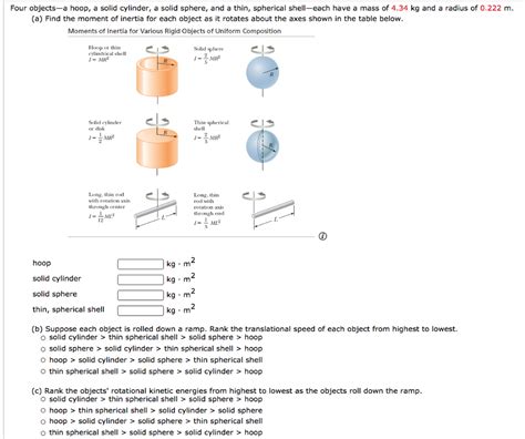 Solved Four Objects A Hoop A Solid Cylinder A Solid