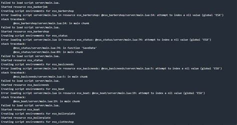 Esx Help Attempt To Index A Nil Value Global Esx Server