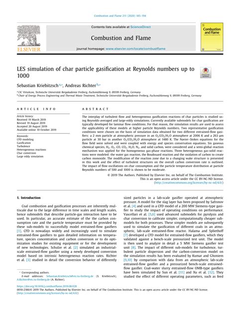 Pdf Les Simulation Of Char Particle Gasification At Reynolds Numbers Up To 1000